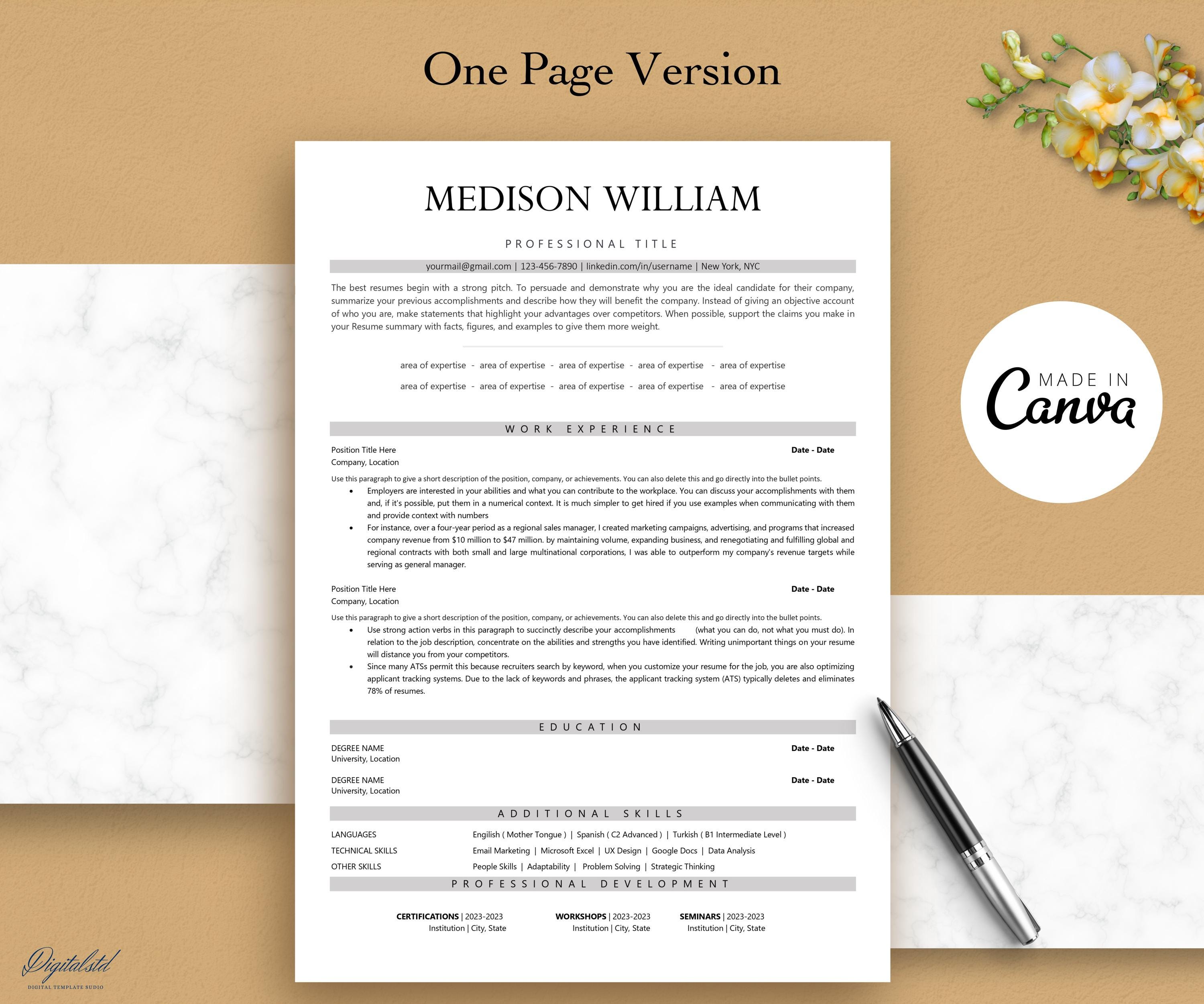 Minimalist ATS Friendly Resume Template for Mac Pages & Word, Clean ...