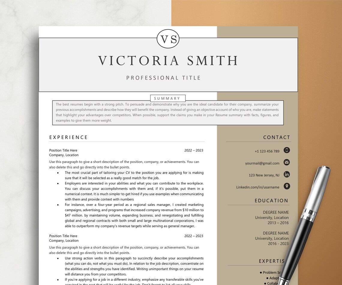 Executive Resume Template Word & Pages, 1-3 Page | Printable CV ...