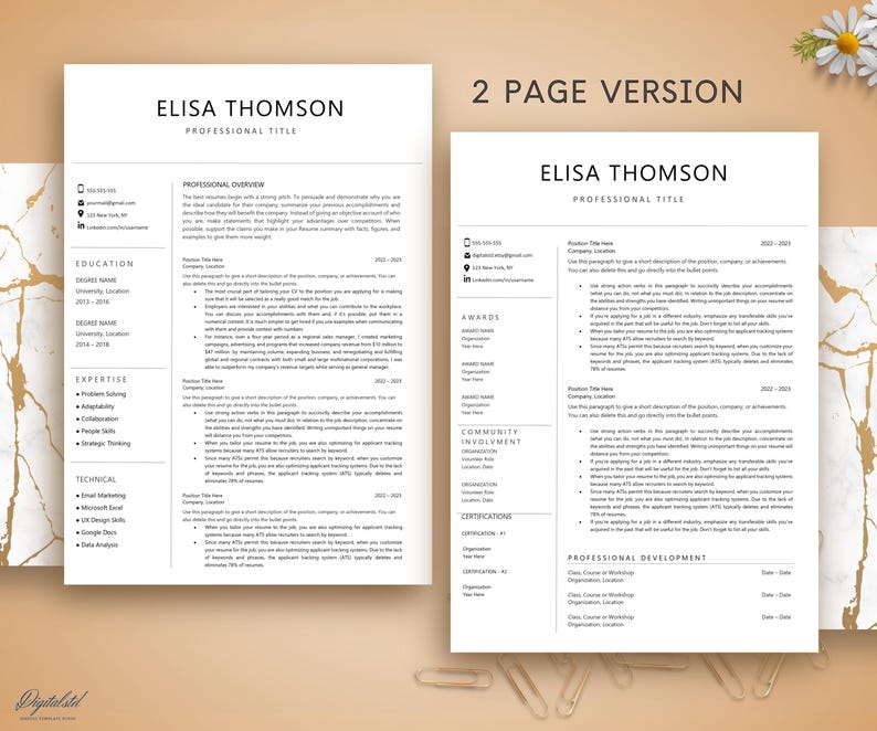 Professional Resume Template, Word and Pages, 1-3 Page Resume Template ...