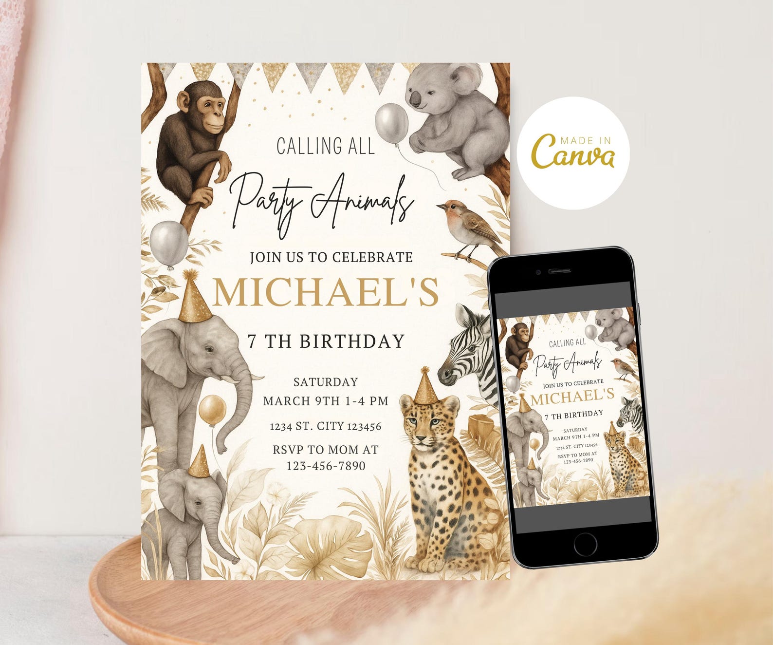EDITABLE Party Animal Invitation, Safari Birthday Invitation, Jungle ...