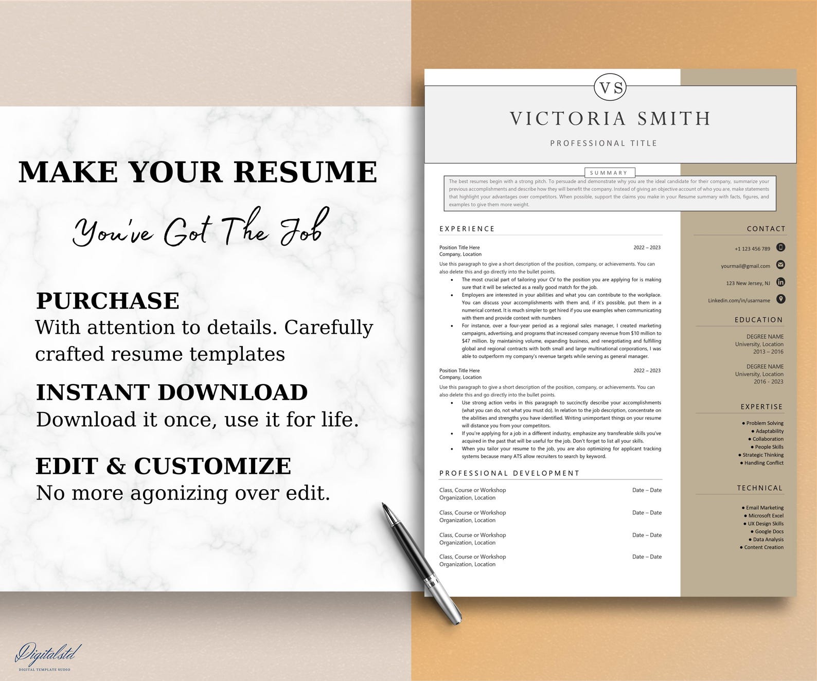 Executive Resume Template Word & Pages, 1-3 Page | Printable CV ...