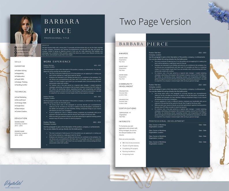 Resume Template With Photo Pages & Word 1 Page, 2 Page, and 3 | Modern ...