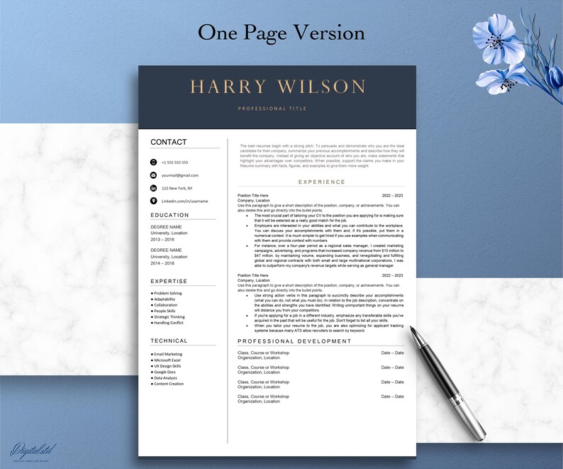 Resume Template Apple Pages & Word 1 Page, 2 Page, and 3 Page | Modern ...