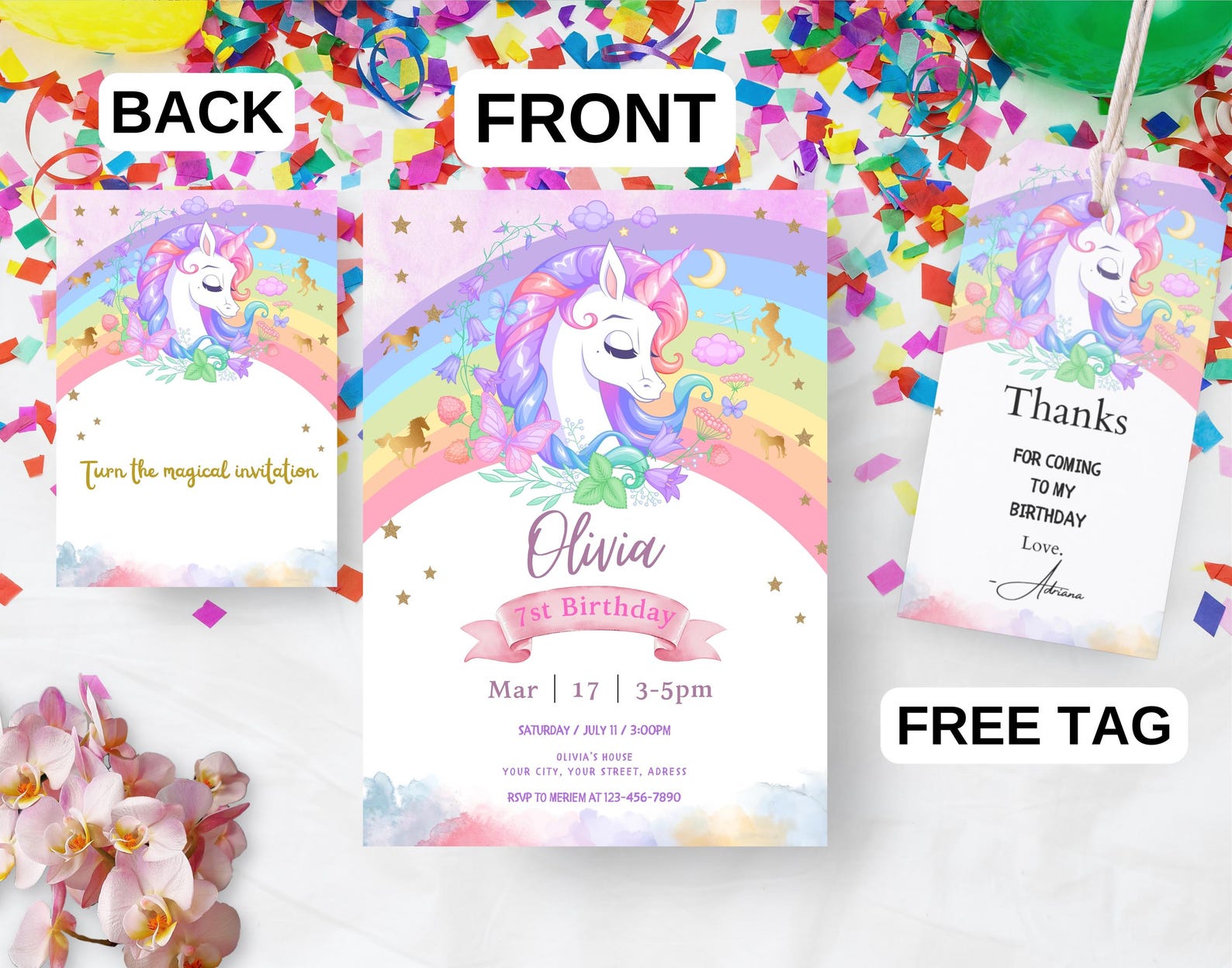 Editable Unicorn Rainbow Birthday Invitation, Girl Birthday Party ...