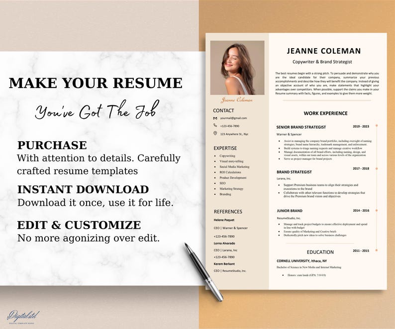 Resume Template, Modern Resume Template With Photo, Resume Template for ...