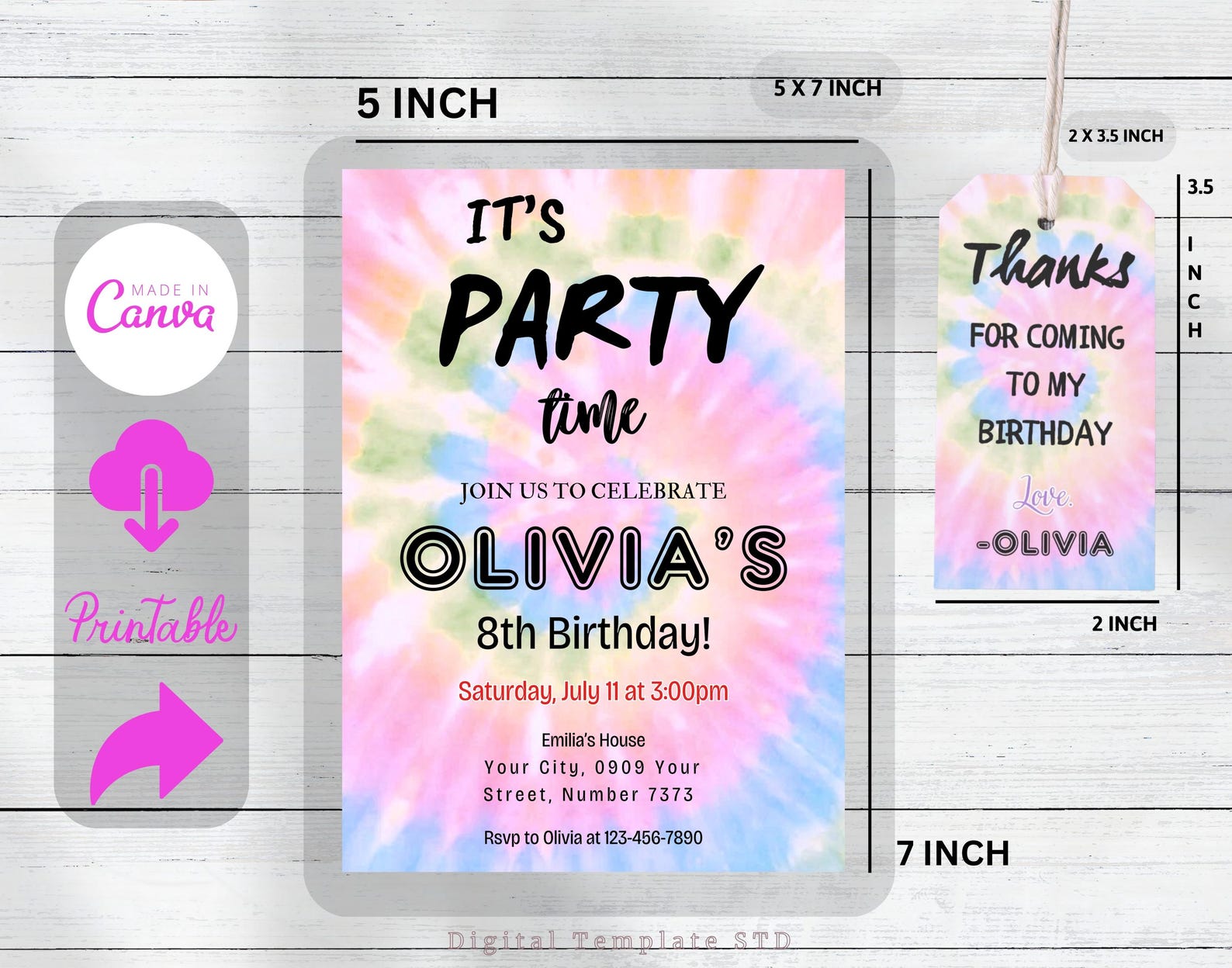 Editable Tie Dye Birthday Invitation, Pritanble Tie Dye Birthday ...