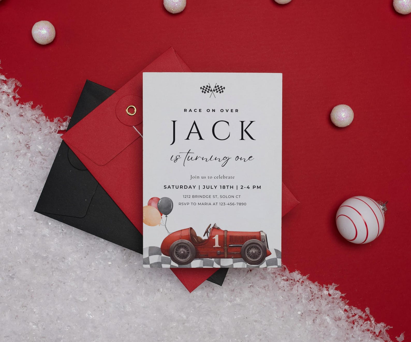 Vintage Red Race Car Birthday Invitation, Editable Fast One Birthday ...