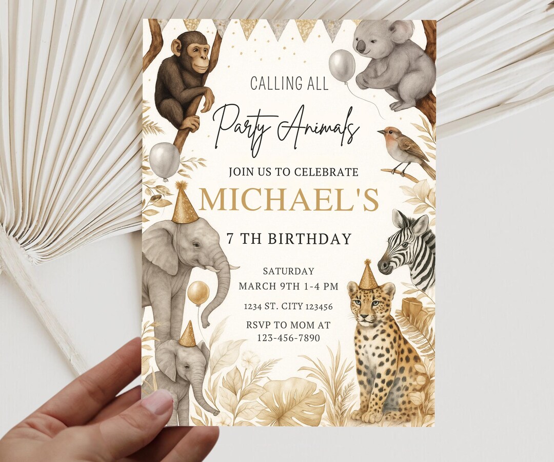 EDITABLE Party Animal Invitation, Safari Birthday Invitation, Jungle ...
