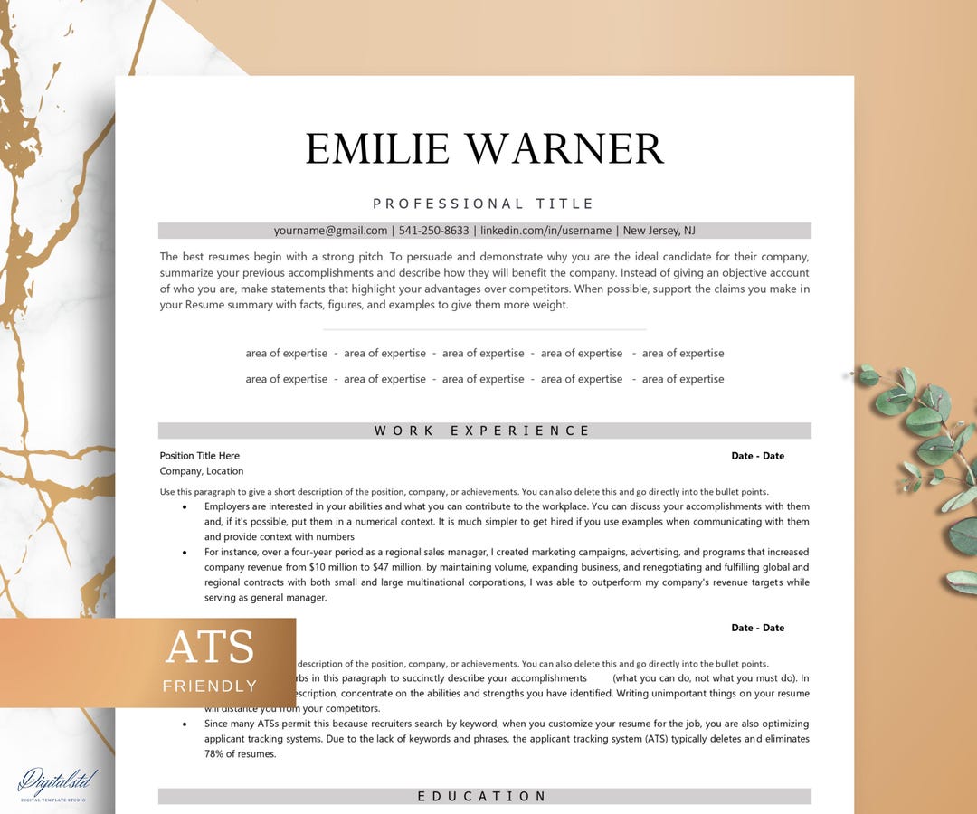 ATS Friendly Resume Template, Ats Executive Resume Template MS Word and ...