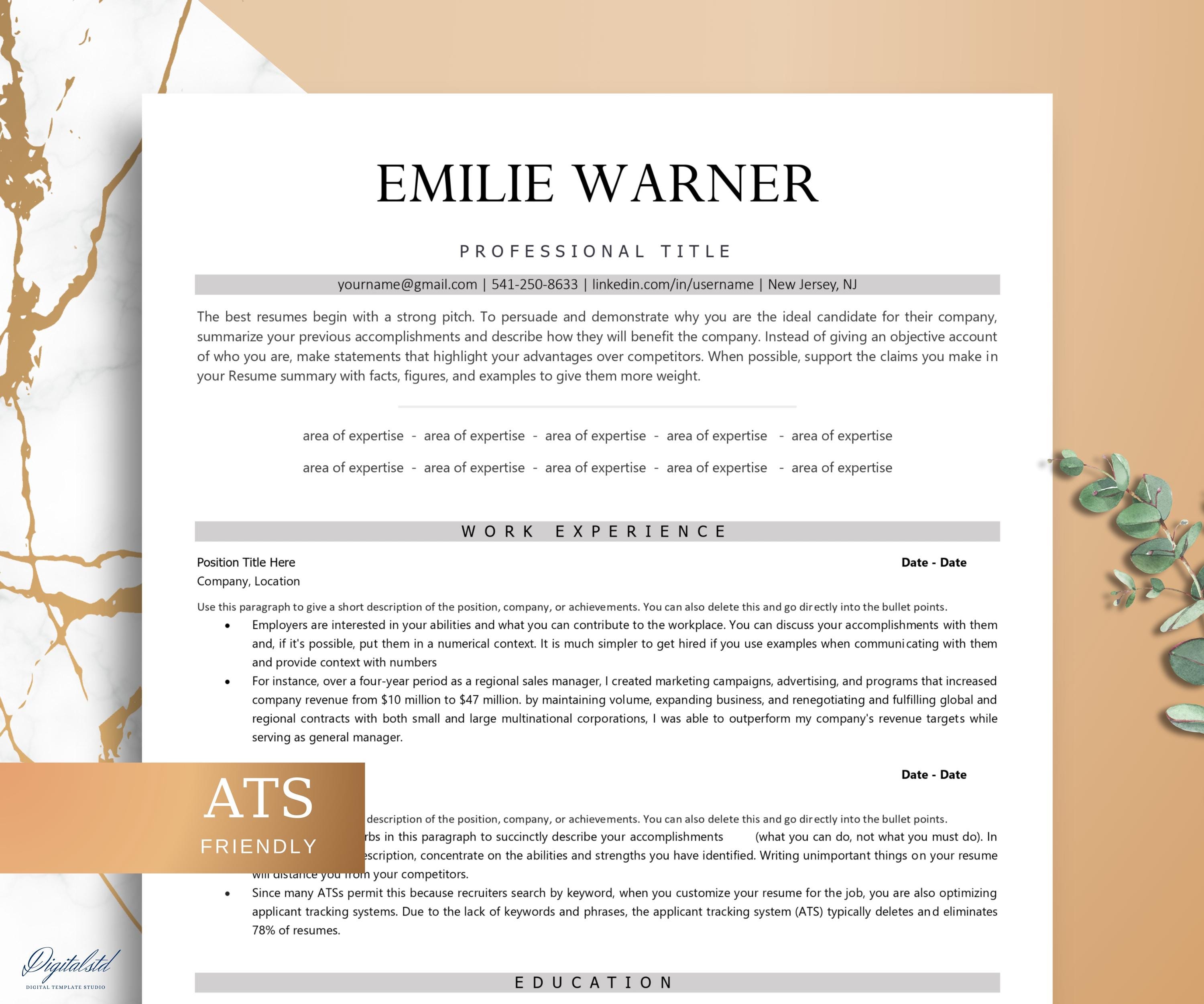 ATS Friendly Resume Template, Ats Executive Resume Template MS Word and ...