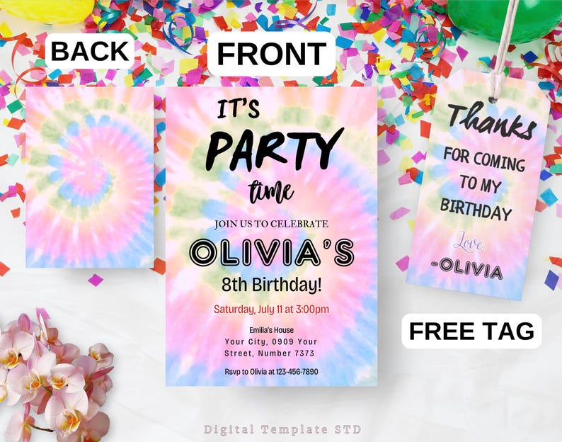 Editable Tie Dye Birthday Invitation, Pritanble Tie Dye Birthday ...