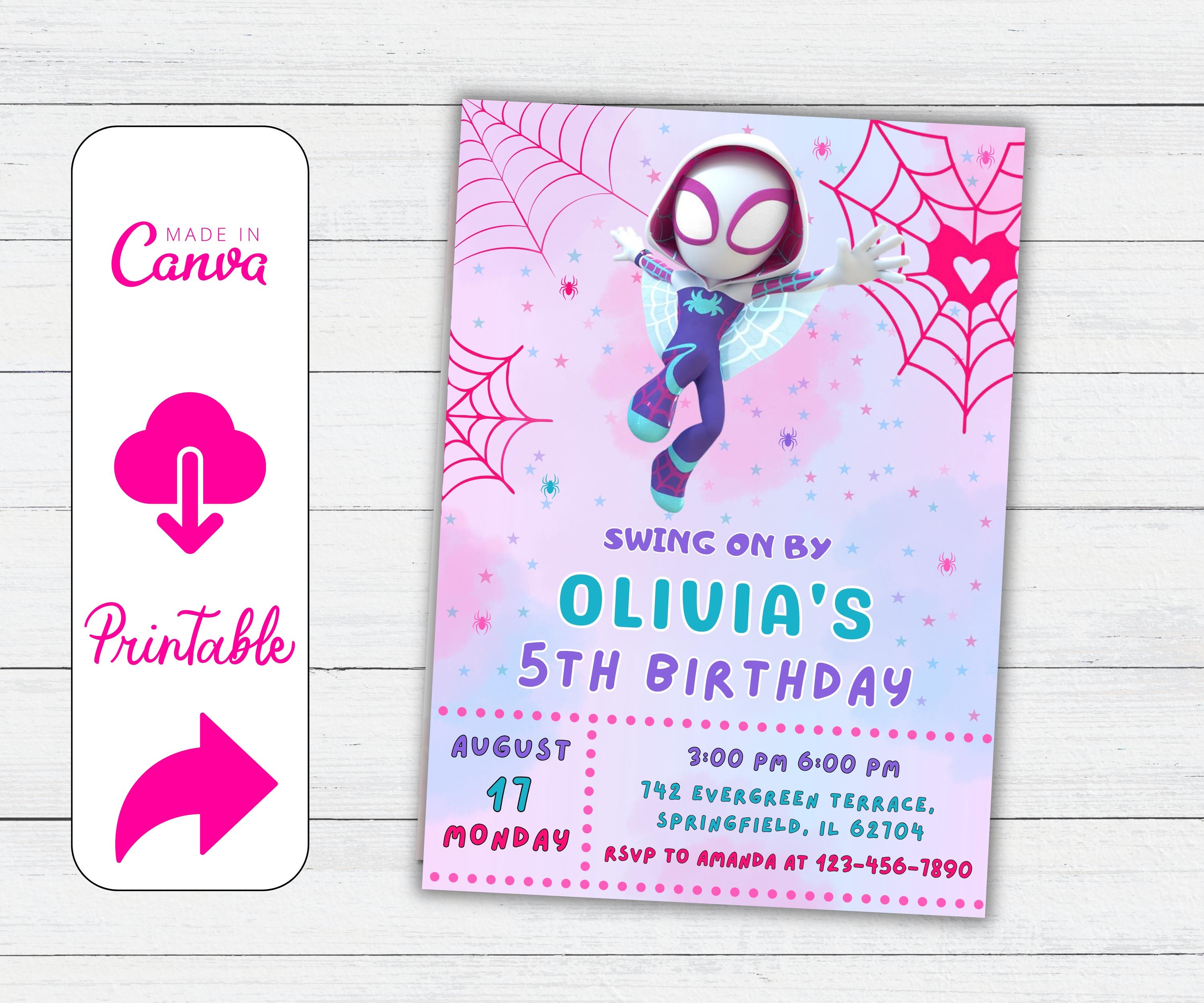Editable Ghost Spider Birthday Invitation, Spidey Birthday Invite ...