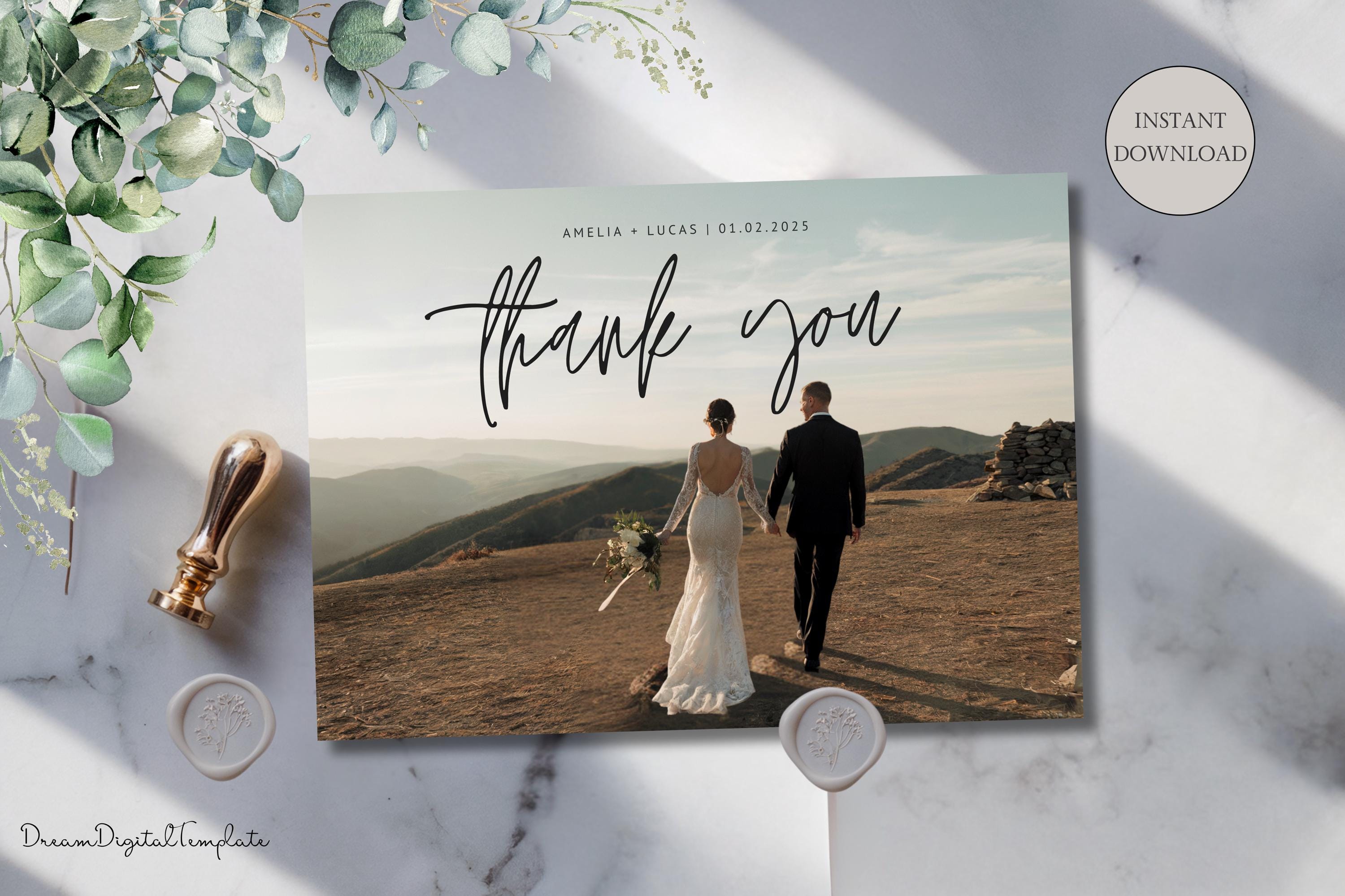 Thank You Cards, Wedding Thank You Card With Photo, EDITABLE Thank You ...