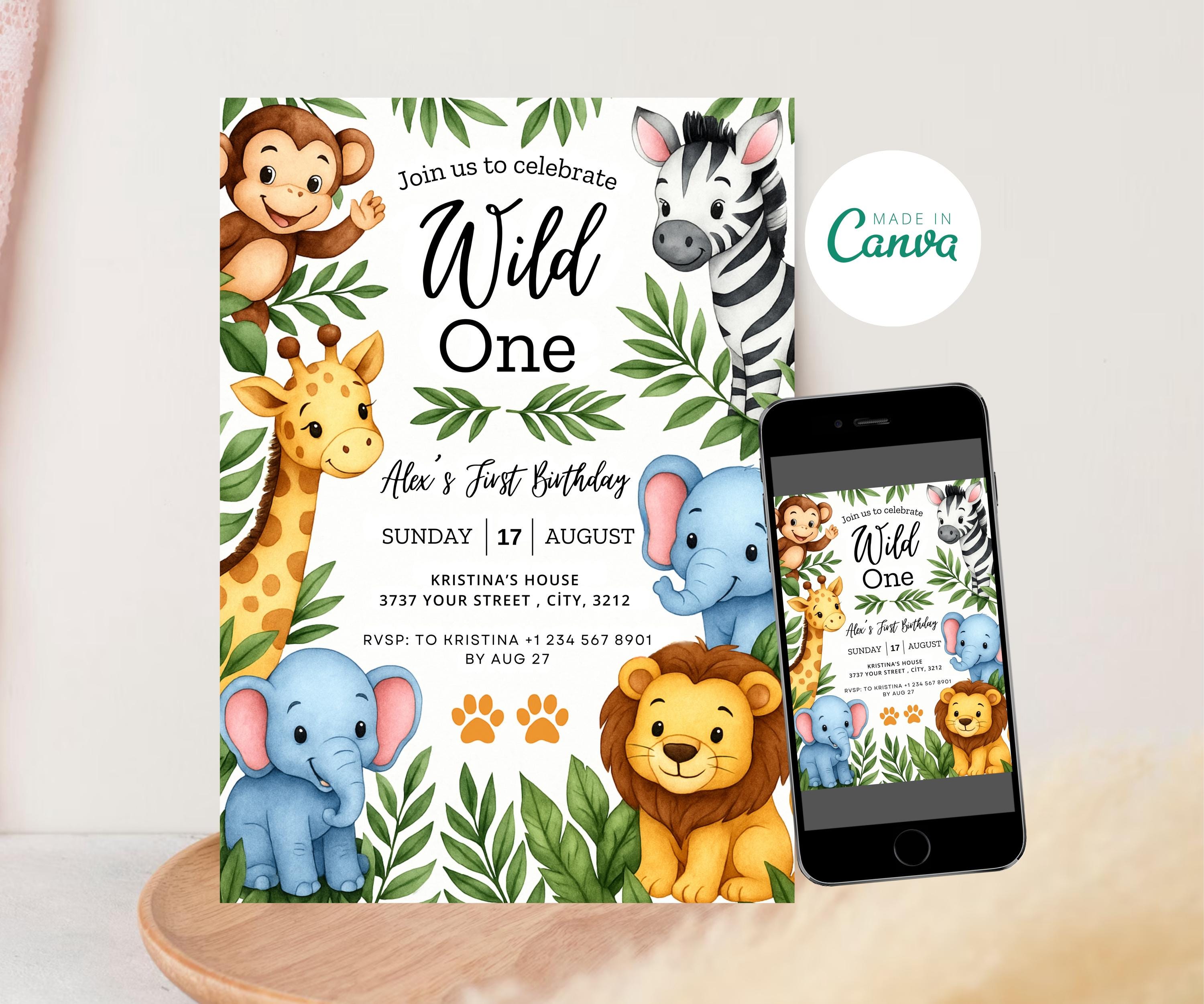 Editable Safari First Birthday Evite, Wild One Birthday, 1st Birthday ...
