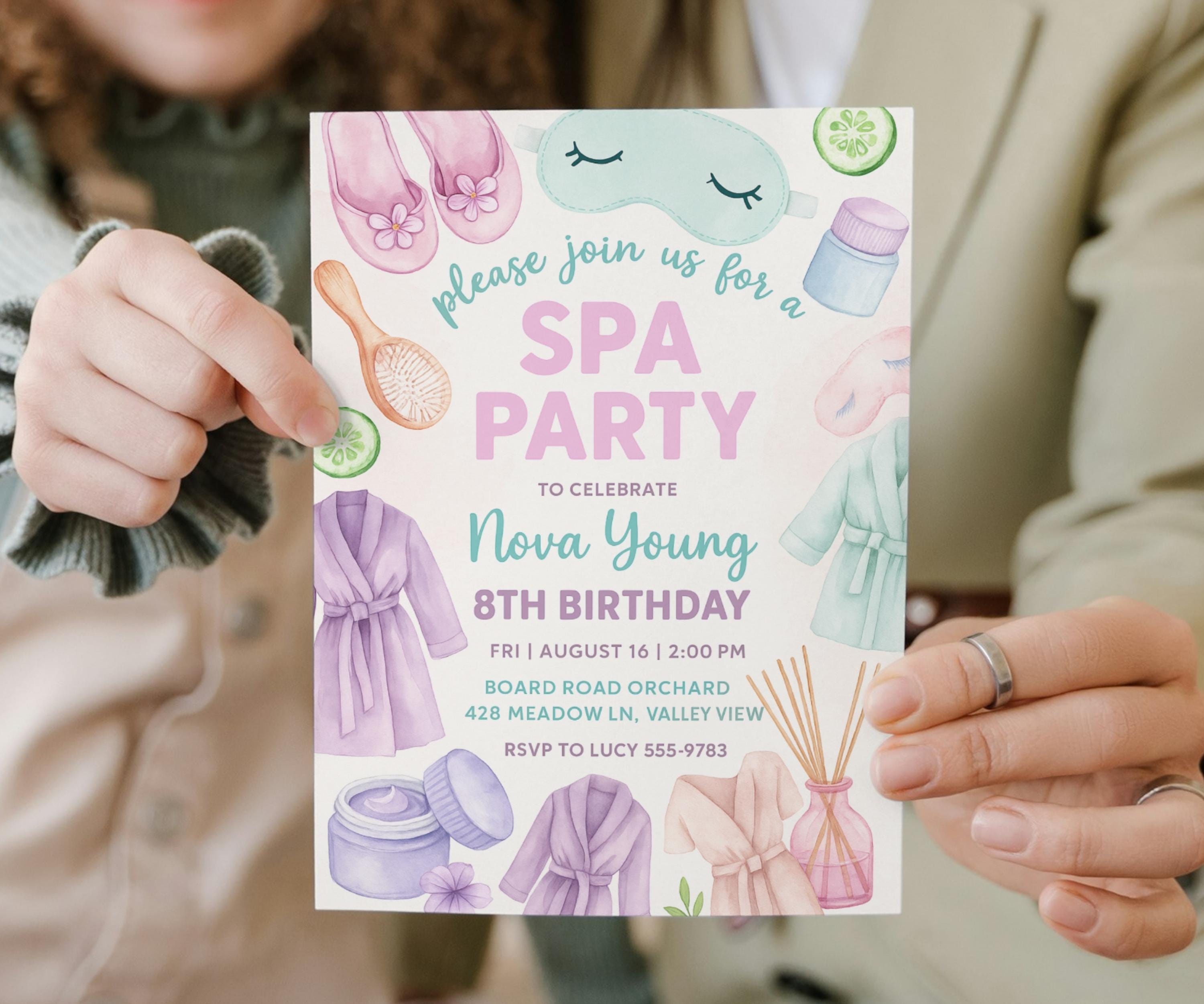 Girls Spa Birthday, Spa Party Birthday Invitation, Pamper Party Invite ...