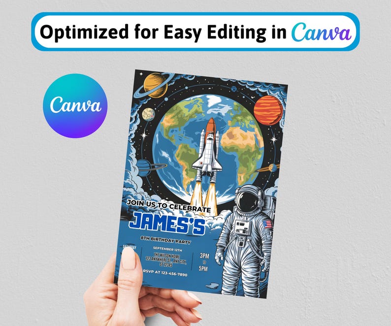 Editable Space Birthday Party Invitation, Astronaut Outer Space Theme ...