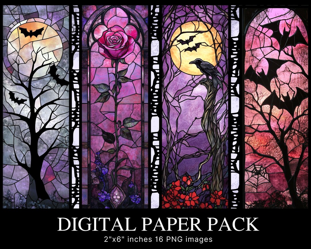 Gothic Stain Glass Bookmark | Halloween Junk Journal | Bookmark Set ...