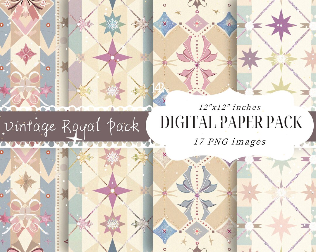 Vintage Royal Star Pack Digital Paper Seamless Patterns Scrapbook Paper ...
