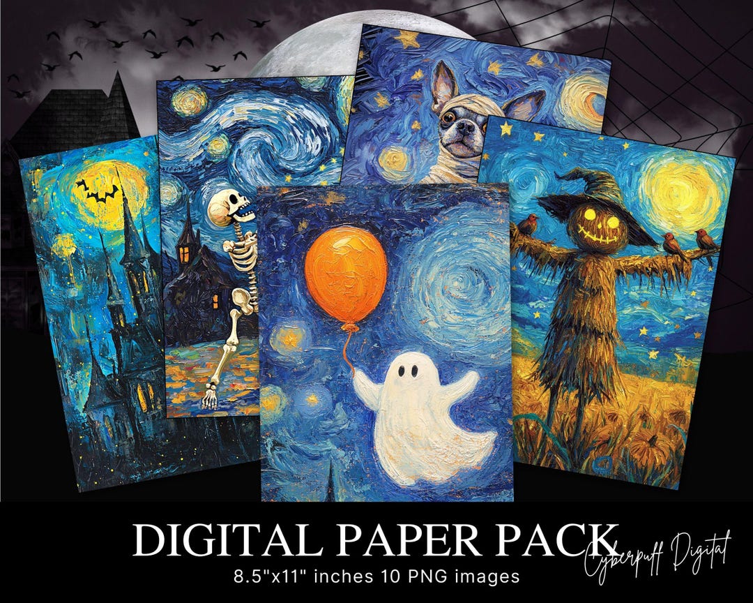 Halloween Starry Night Paper |halloween Junk Journal | Printable ...