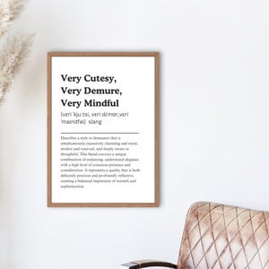 Very Cutesy, Very Demure, Very Mindful Definition Print Modern A4 Wall ...