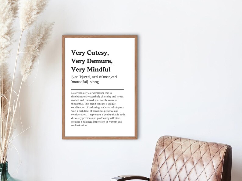 Very Cutesy, Very Demure, Very Mindful Definition Print Modern A4 Wall ...