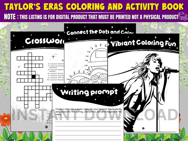 Taylor's Eras Coloring and Activity Book Bundle 64 Swifty Activity ...
