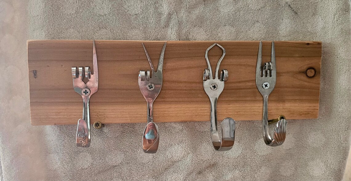 Forky Finger Hooks - Fork Wall Hooks - Recycled Silverware Key Holder & Hanger - Rustic Home ...