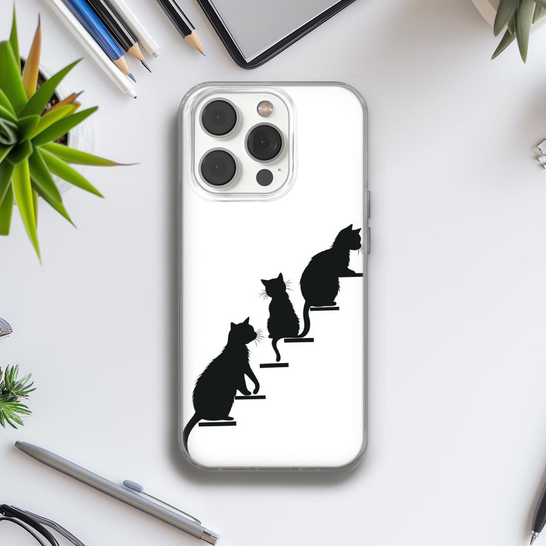 Cats on Stairs Phone Case Climbing Stairs Phone Cover for iPhone 16 ...