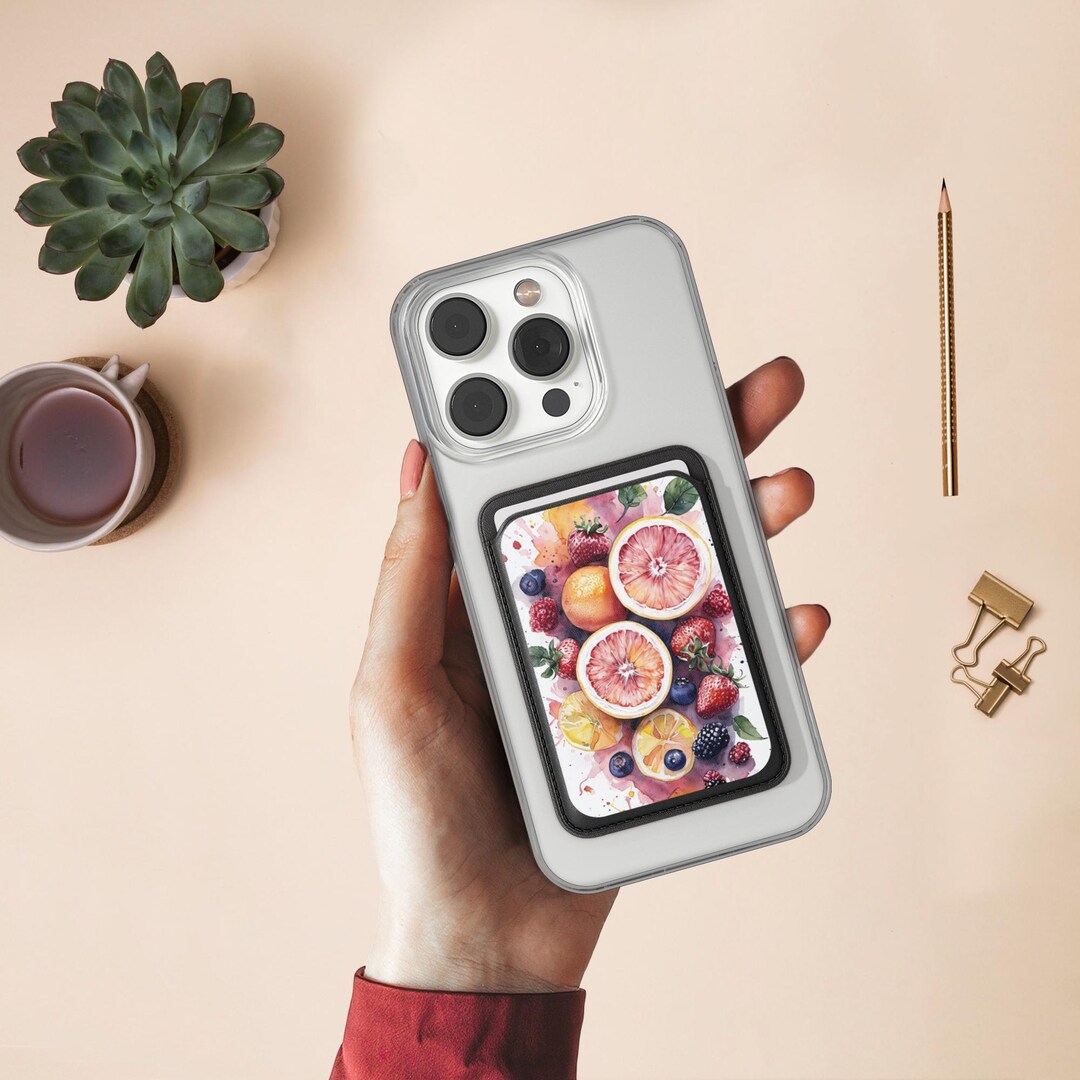 Magsafe Wallet, Citrus Fruit, Watercolor Fruit, Vegan Leather Wallet ...