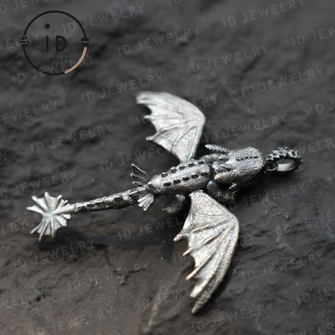 Fantasy Dragon Pendant With Enamel Finish, Handmade Toothless Inspired ...