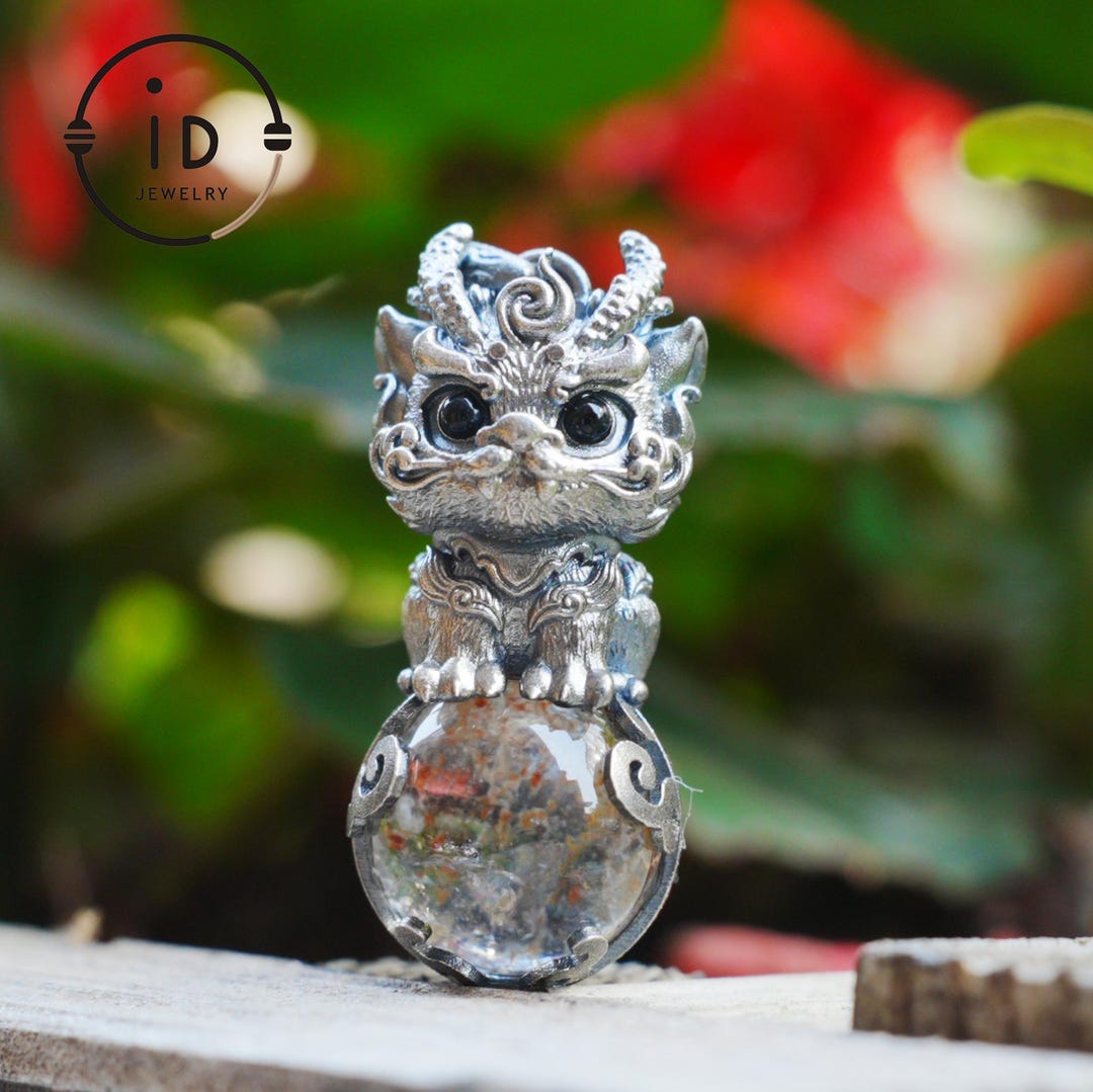 Totem Pendant With Phantom Quartz and Black Agate in 925 Silver ...
