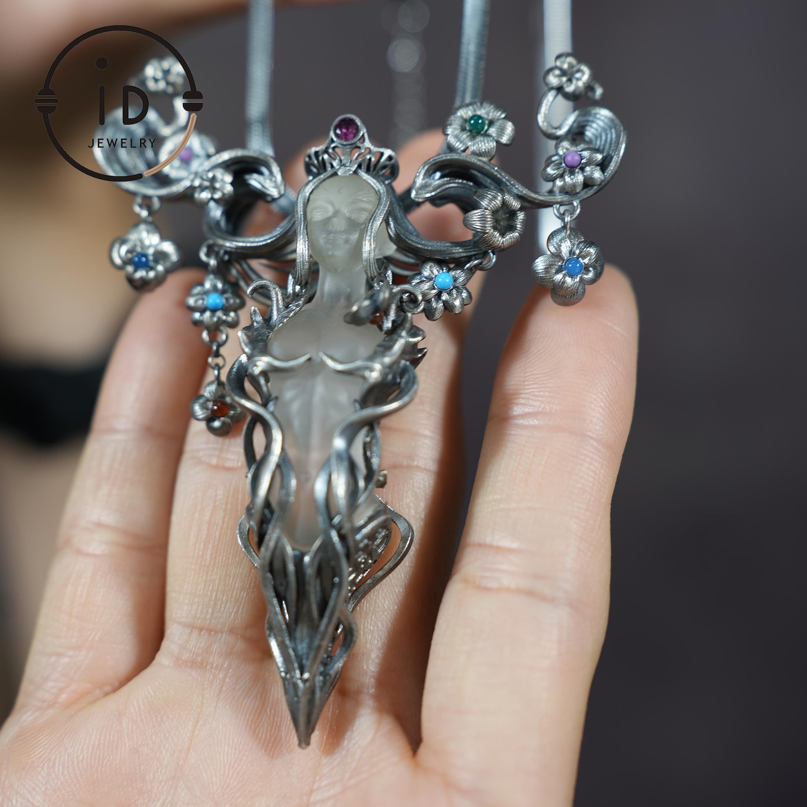 Hand-carved 925 Silver Gaia Goddess Crystal Pendant Necklace | Vine ...