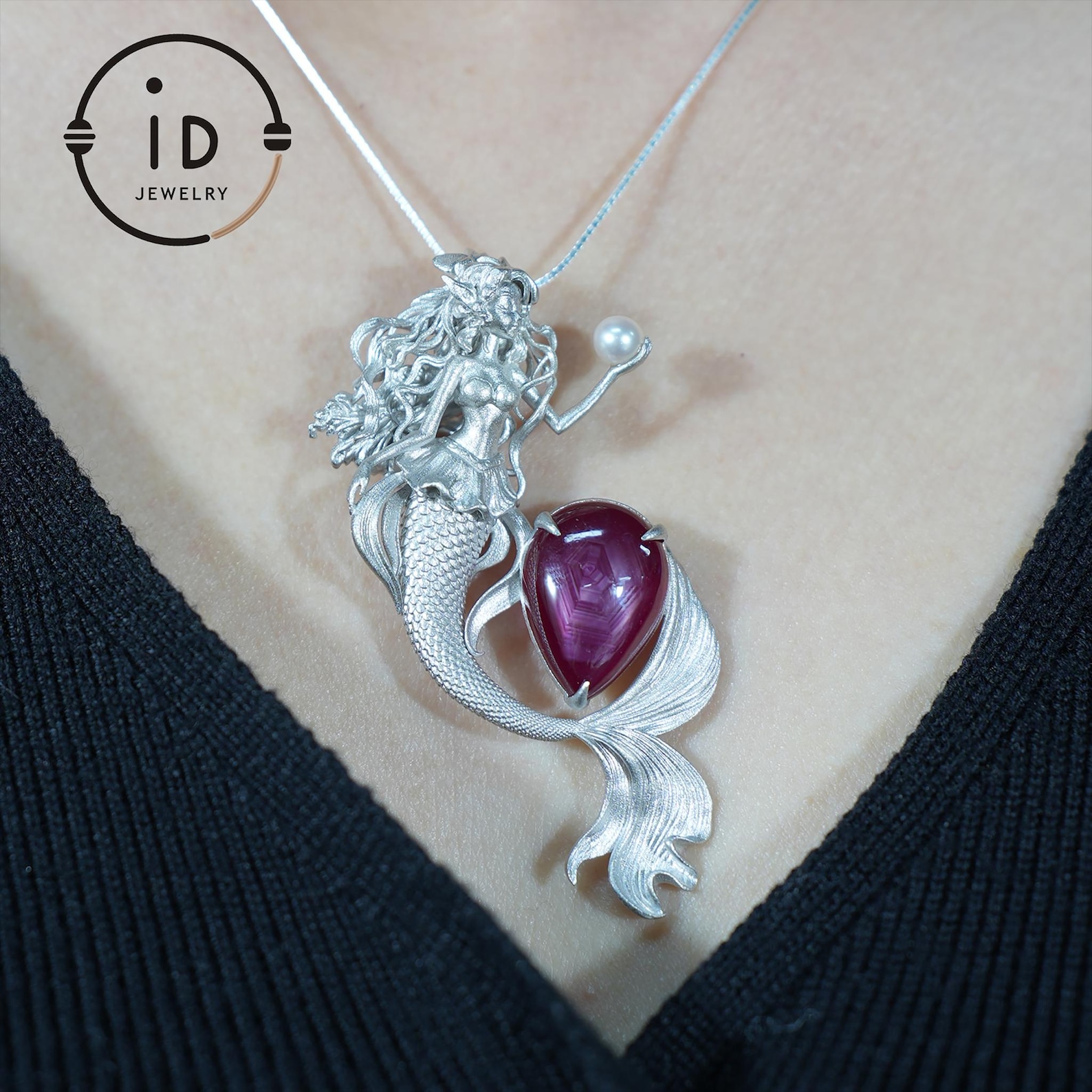 925 Sterling Silver Mermaid Star-ruby Pendant Necklace | Hand-carved ...