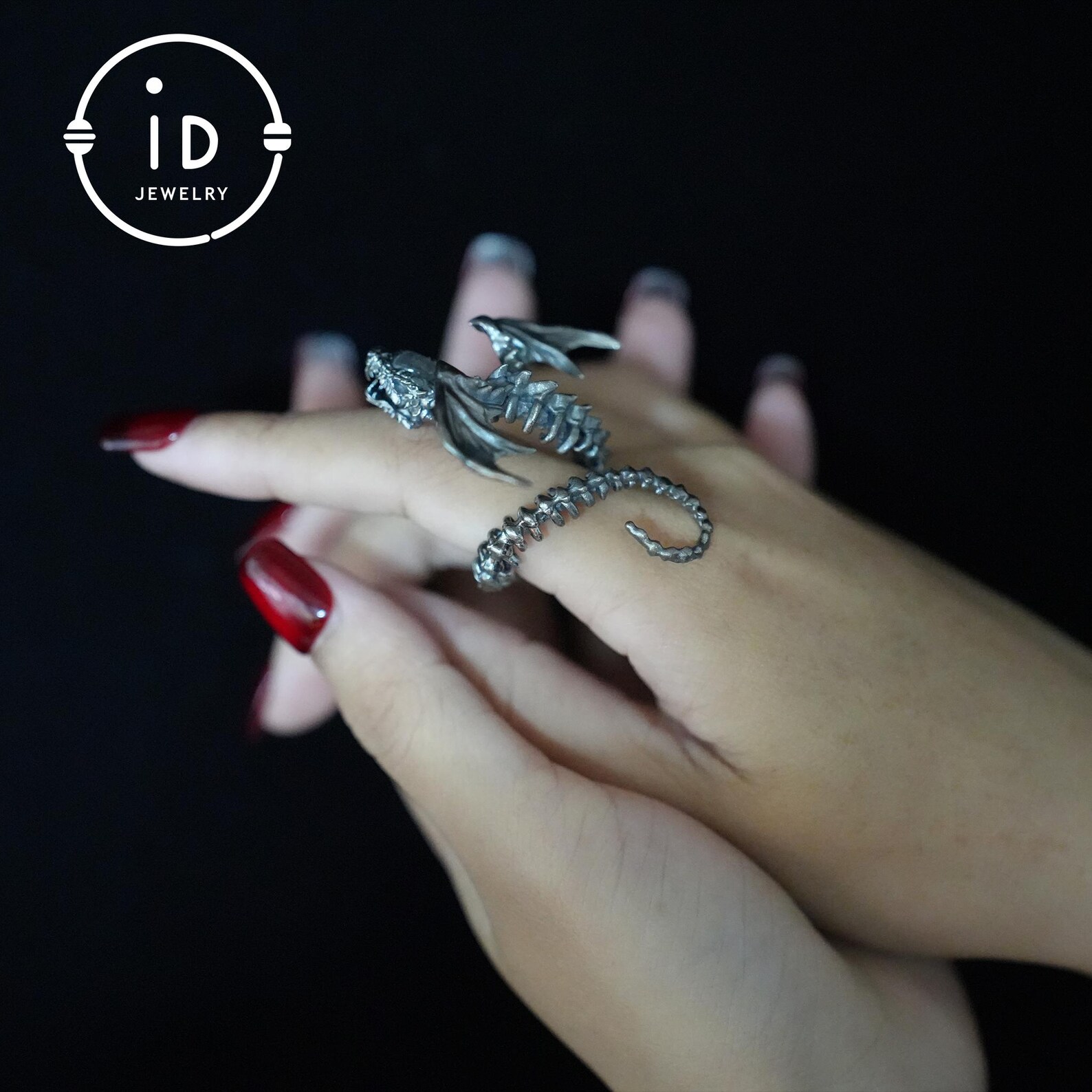 Skeleton Dragon Ring in 925 Sterling Silver With Phantom Stone ...