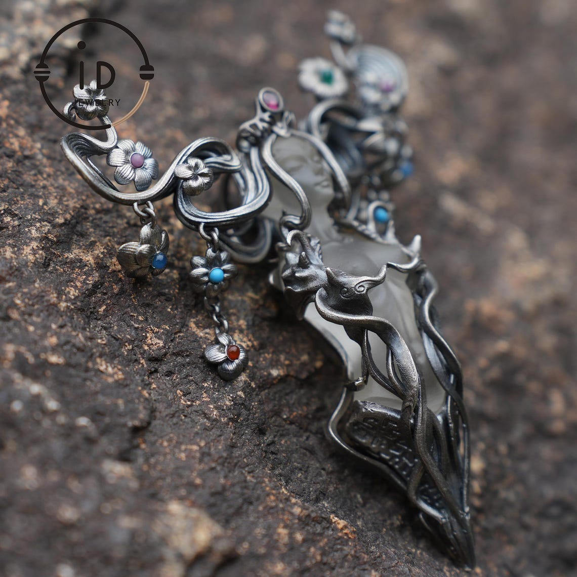 Hand-carved 925 Silver Gaia Goddess Crystal Pendant Necklace | Vine ...