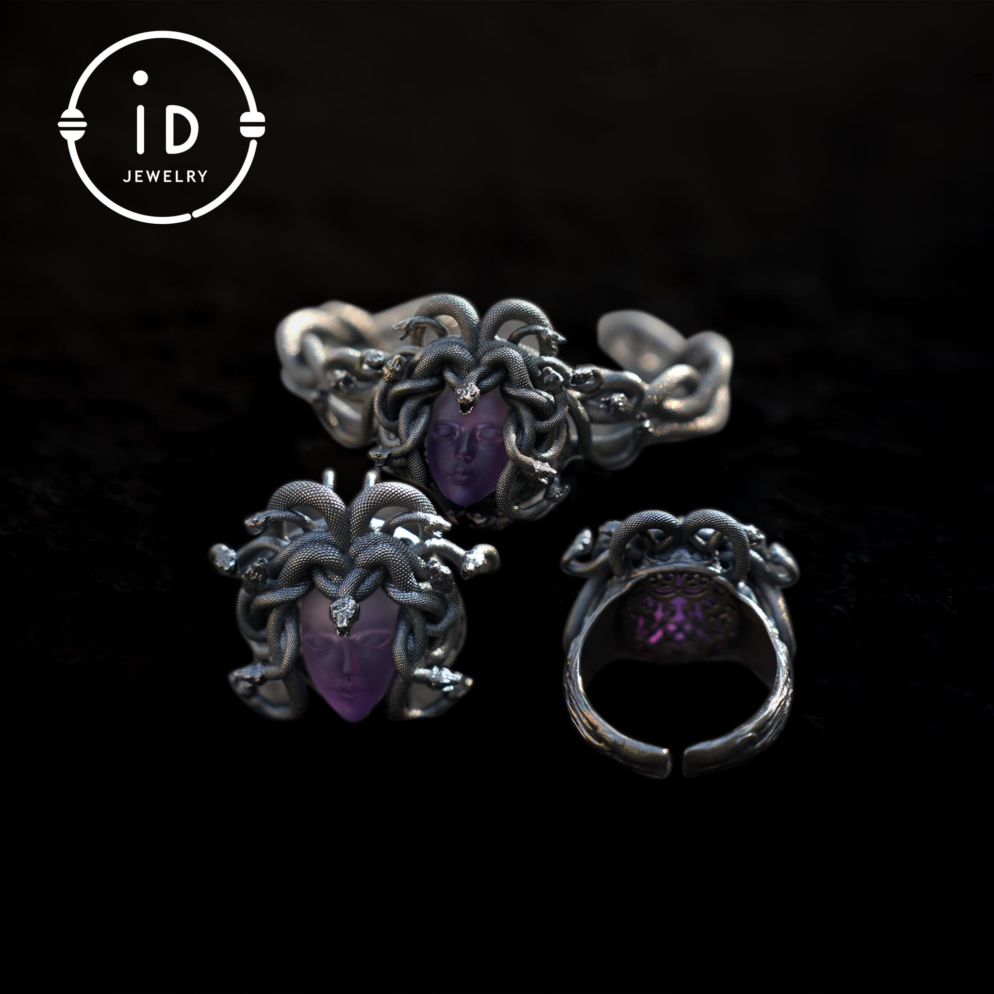 Adjustable Medusa Ring in 925 Sterling Silver With Amethyst – Mythical ...