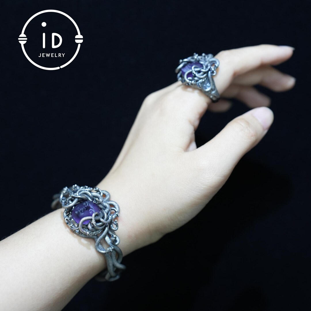 Adjustable Medusa Ring in 925 Sterling Silver With Amethyst – Mythical ...