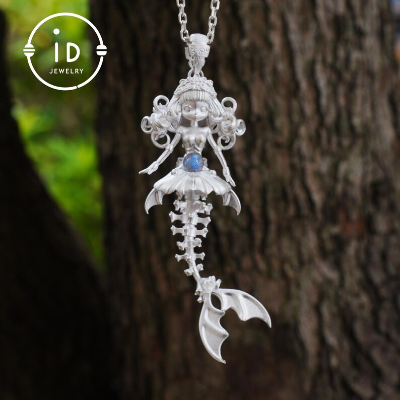 Hand-carved Mermaid Skeleton Pendant Necklace | Mermaid Bones ...