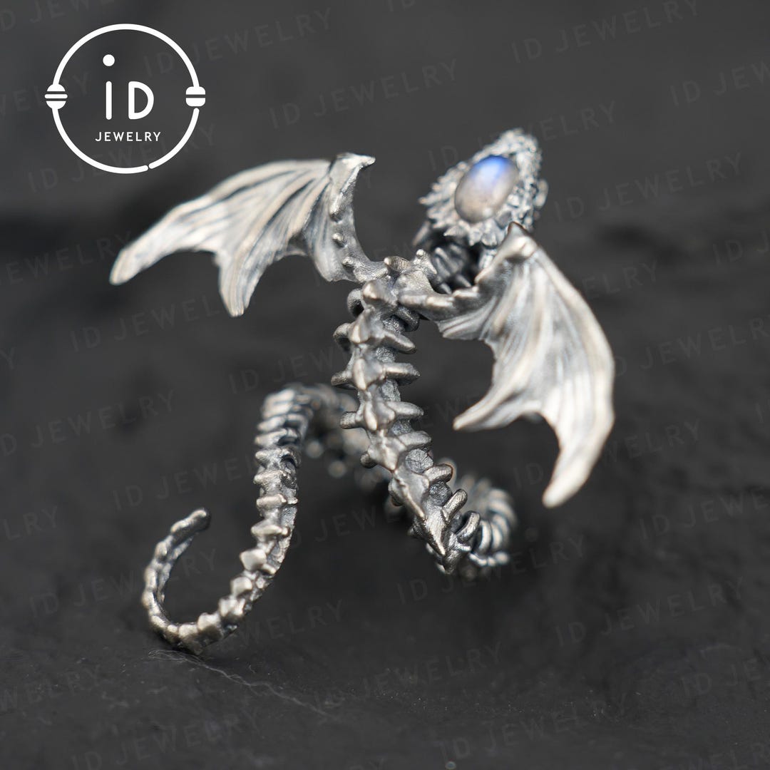 Skeleton Dragon Ring in 925 Sterling Silver With Phantom Stone ...