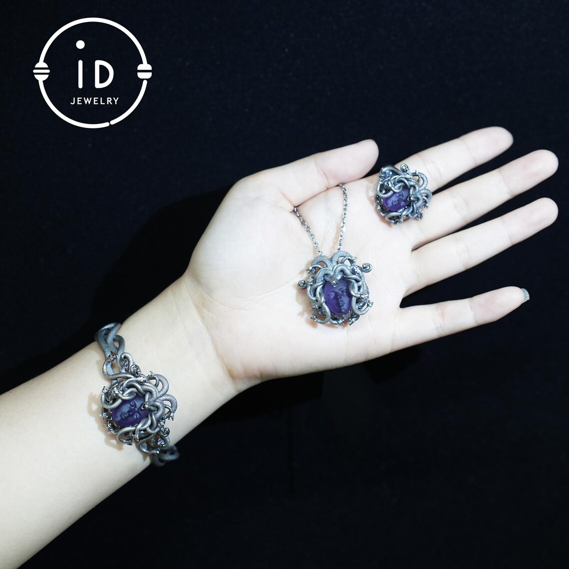 Adjustable Medusa Ring in 925 Sterling Silver With Amethyst – Mythical ...