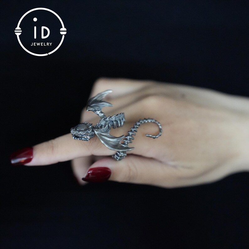 Skeleton Dragon Ring in 925 Sterling Silver With Phantom Stone ...