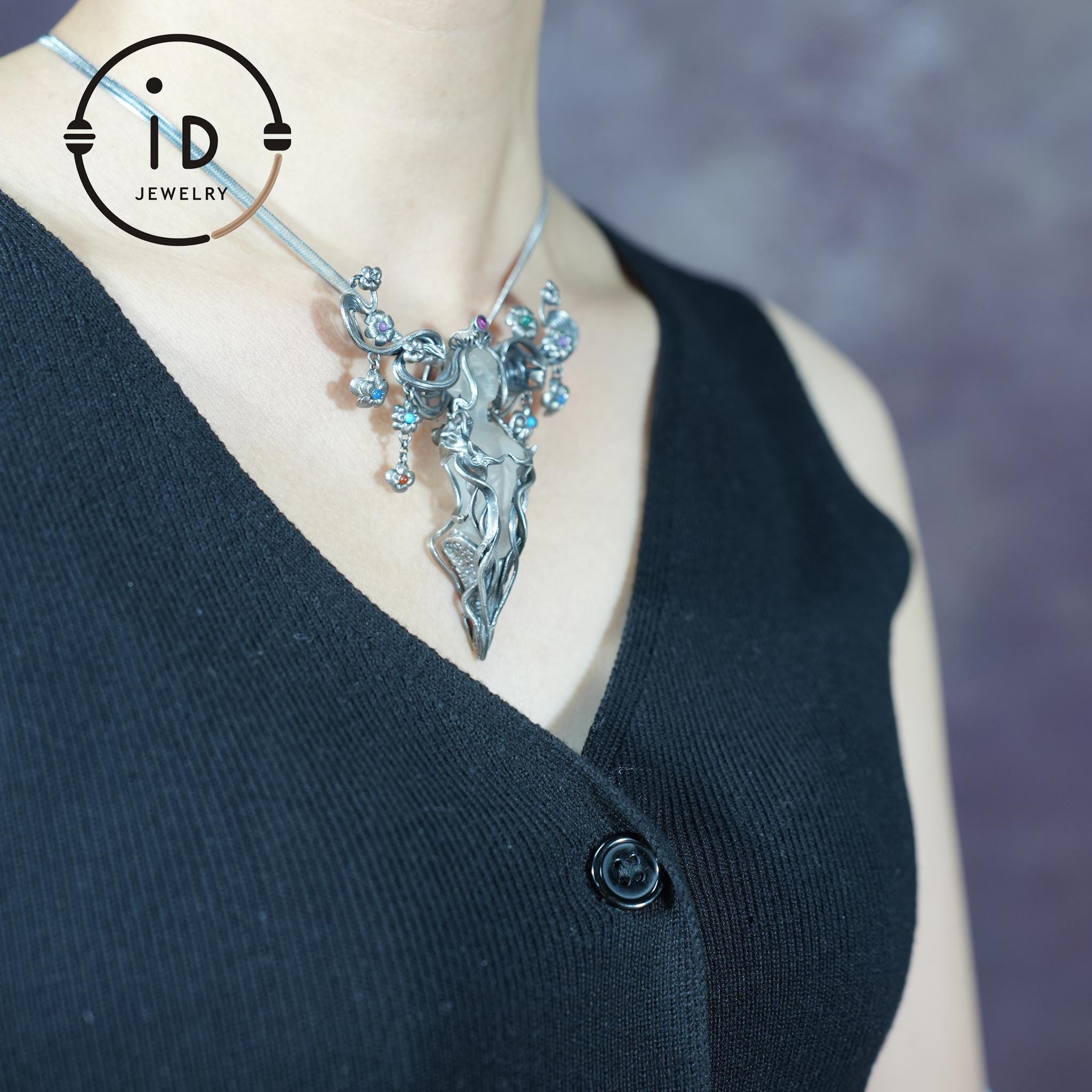 Hand-carved 925 Silver Gaia Goddess Crystal Pendant Necklace | Vine ...