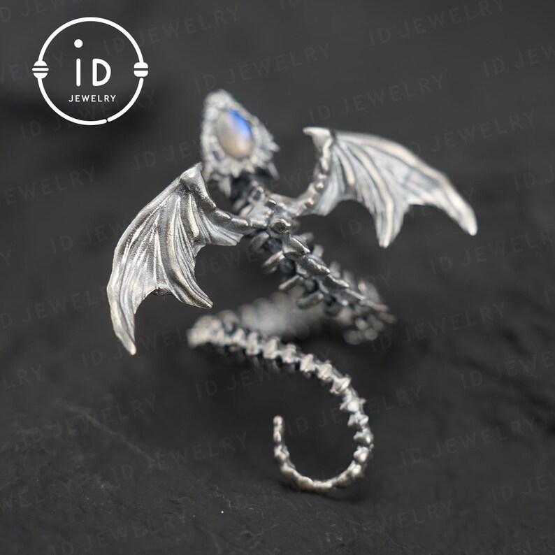 Skeleton Dragon Ring in 925 Sterling Silver With Phantom Stone ...