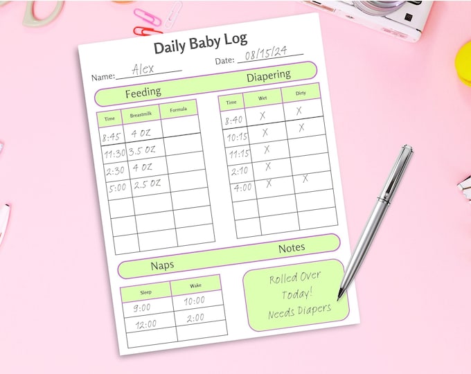 Baby Tracker Printable Progress Chart, Daily Infant Care Sheet, Nanny ...