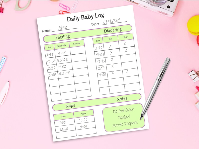 Daily Baby Log, Printable Daily Baby Tracker, Printable Daycare Sheet ...
