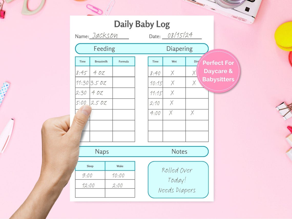 Daily Baby Log, Printable Daily Baby Tracker, Printable Daycare Sheet ...