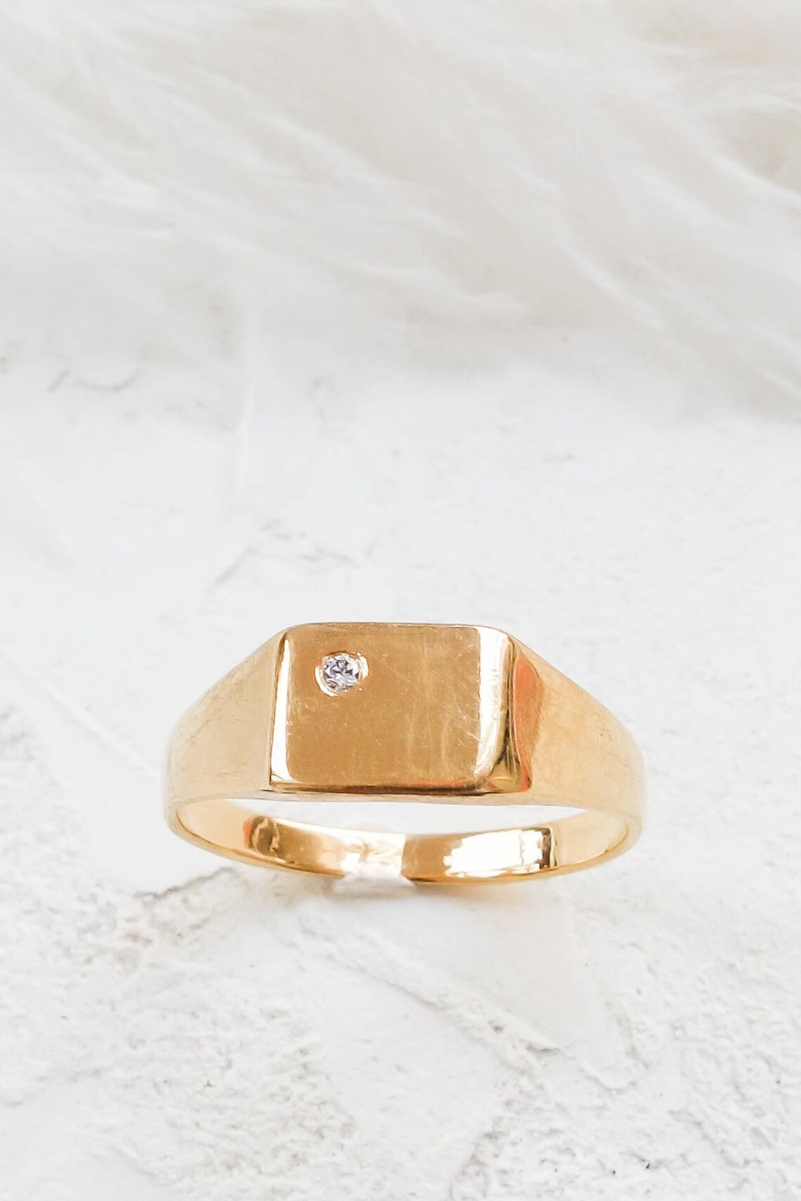 Solid Gold Square Signet Diamond Ring Diamond Rectangular - Etsy