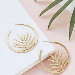 Palm Hoop Earrings, Hoop Earrings, Botanic Hoop Earrings - Etsy