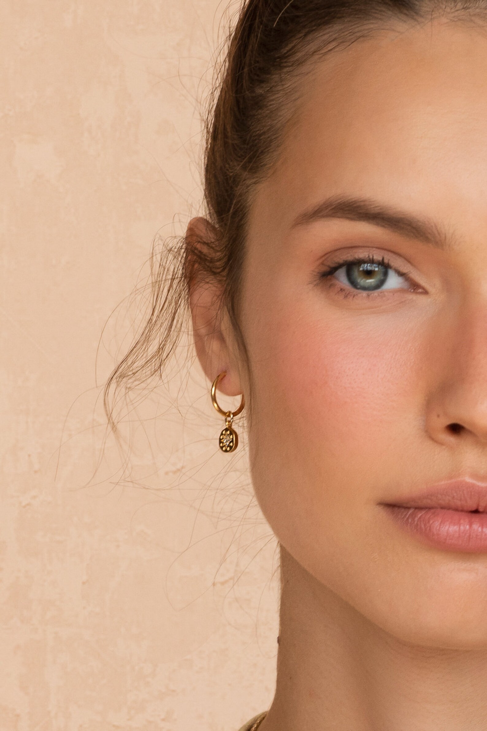 Ishtar Earrings Hoop Earrings Hammered Pendant Gold and - Etsy