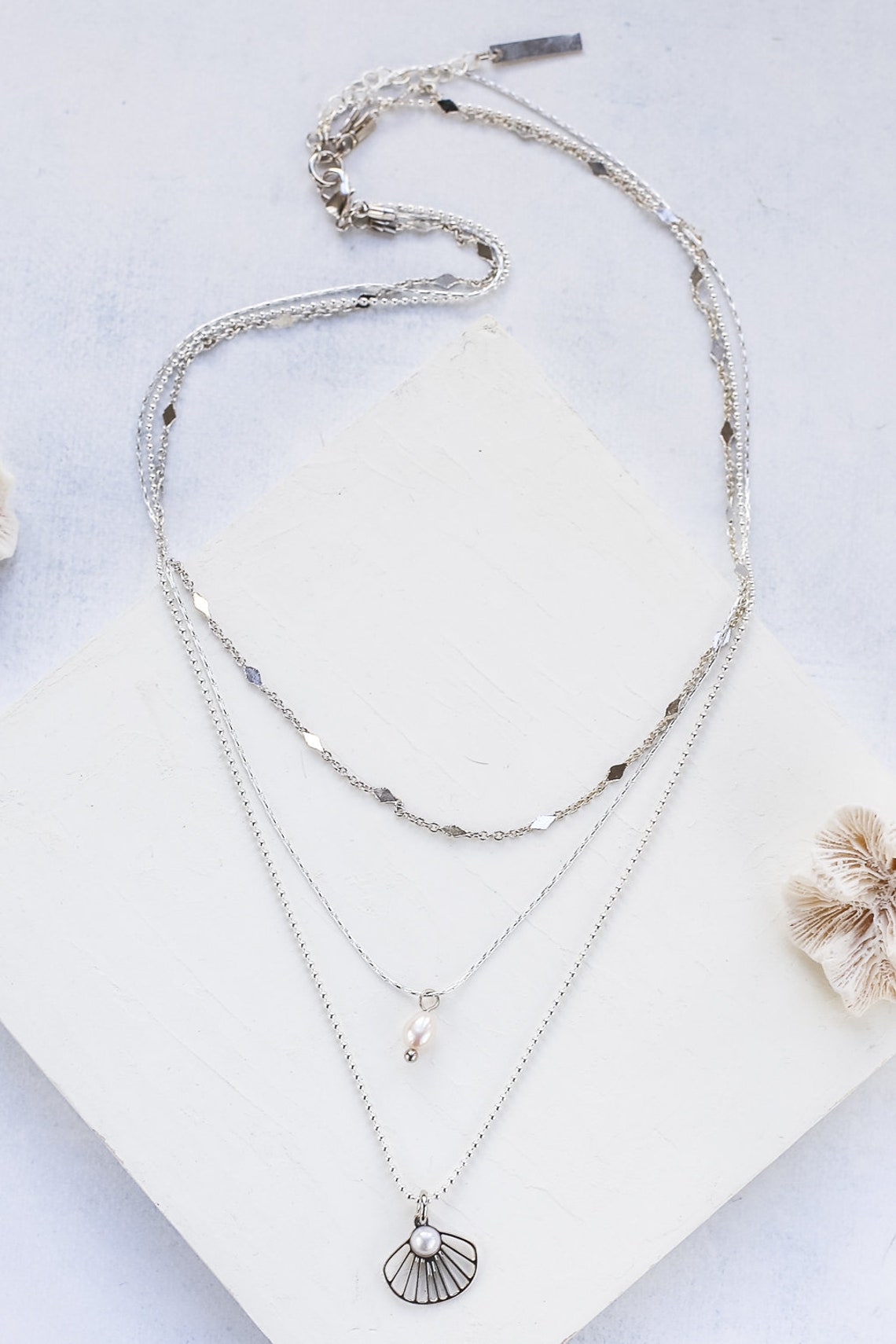 Belize Layered Necklace,pearl Bead, Semi-precious Stone, Gold and ...